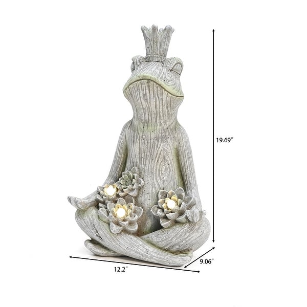 Grey MgO Meditating King Frog Statue with Solar Lights - Bed Bath ...