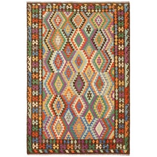 Retro Turkish Kilim Aubrey Rust Brown Hand-Woven Wool Rug - 7'0'' x 9'8 ...
