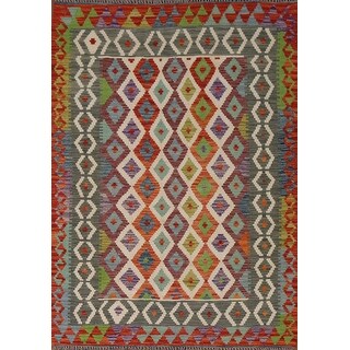 Reversible Kilim Oriental Rug Multi-Color Flatweave Wool Carpet - 4'0"x ...