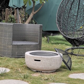 Round Faux Stone Outdoor Fire Pit with Fire Screen - Bed Bath & Beyond ...