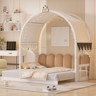 Elegant Arched Canopy Bed Design Twin Size Extended Bed with Trundle ...