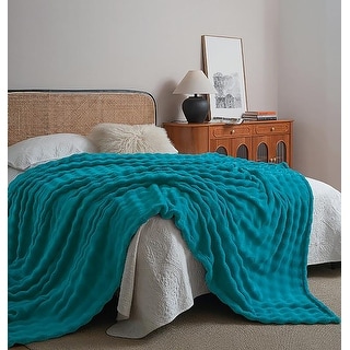 Turquoise Soft Plush Cozy Warm Fleece Bubble Textured Bed Throw Blanket ...