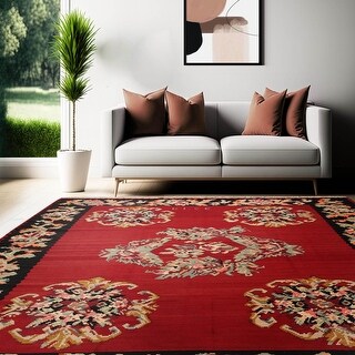 Hand Woven Southwestern Rusty Red Floral Wool Traditional Area Rug - 8 ...