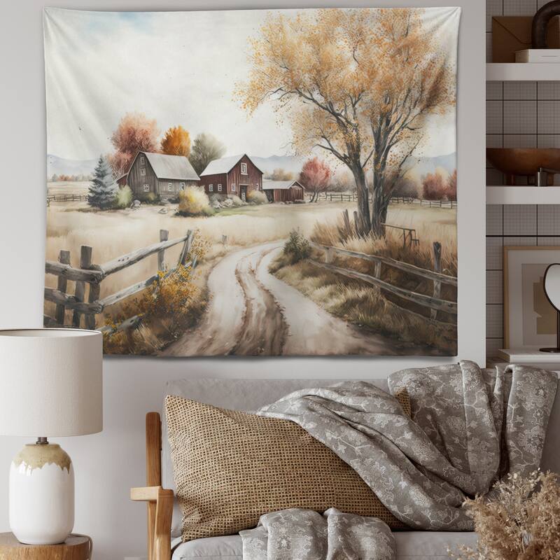 Designart 'Beautiful Barn In Spring VI' Barn Landscape Wall Tapestry ...