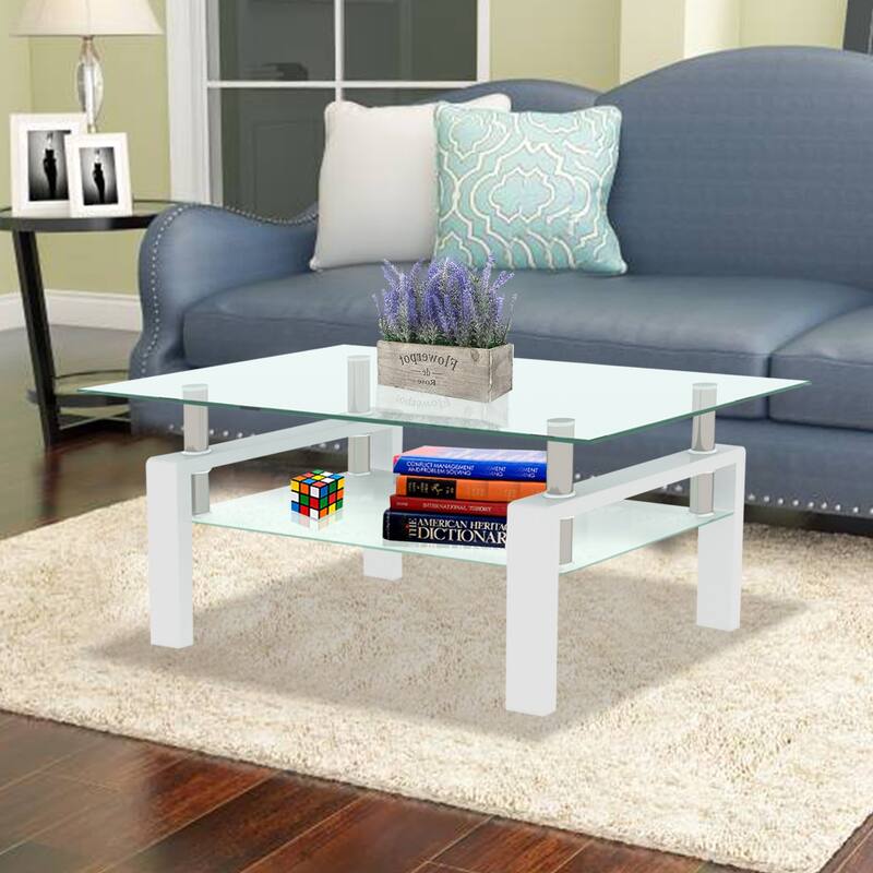 Modern Rectangle Glass Coffee Table - Overstock - 35455586