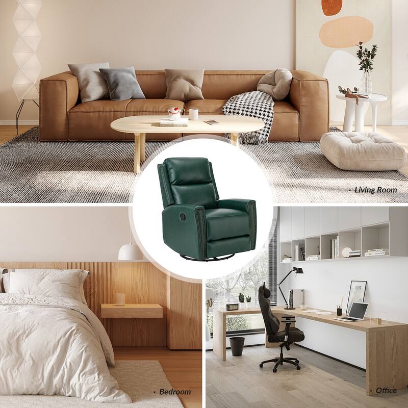 Fiacro 30.31"Wide Mid-Century Modern Genuine Leather Wingback Swivel ...