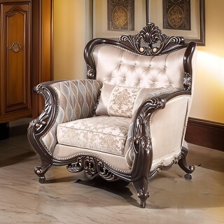 Cona 39 Inch Accent Chair, Gold Carved Details, Brown, Button Tufted ...