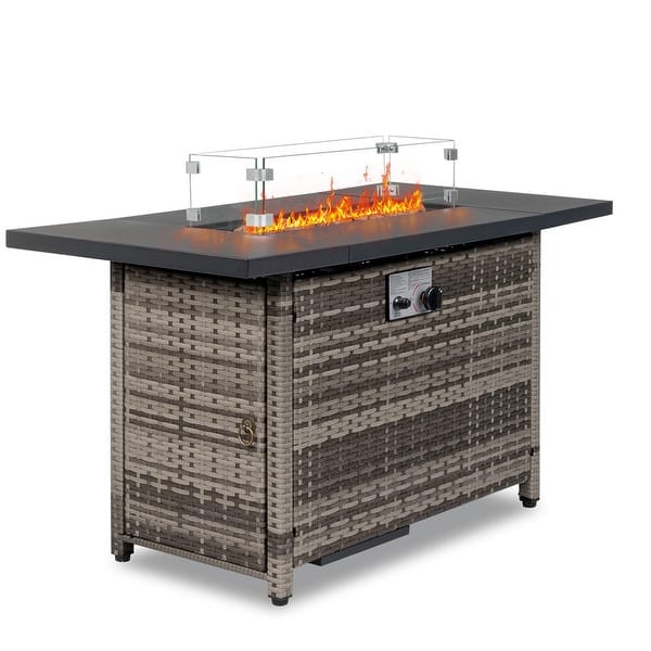 50,000 BTU 43 inch Outdoor Fire Pit Table Rattan with Cover - 43"x22.2 ...