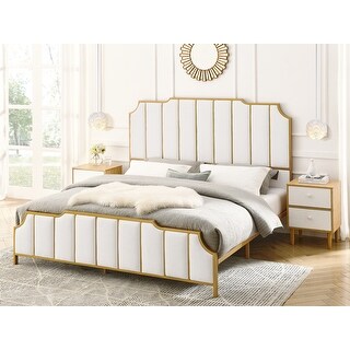 Queen Size Bed Frame, Velvet Upholstered Platform Bed & High Headboard ...