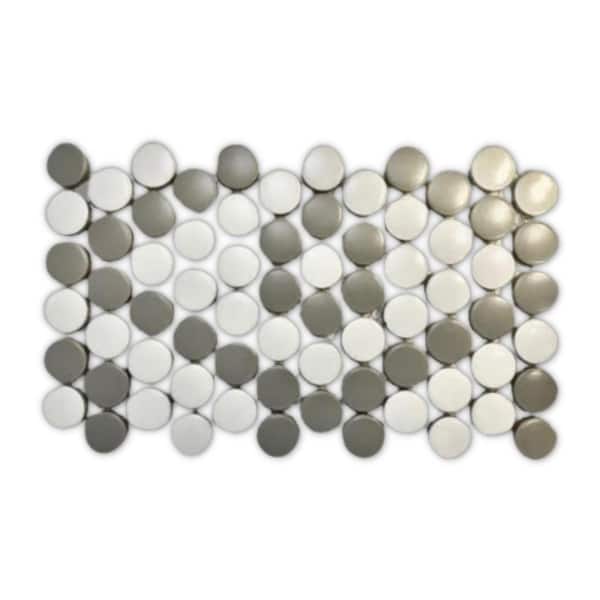 Splash Cascade Diamond Penny Round Porcelain Mosaic Floor and Wall Tile ...