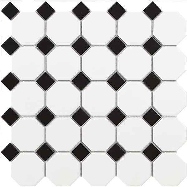 12"x12" Octagon and Dot Porcelain Mosaic Tile (1 Carton/10 SQFT ...