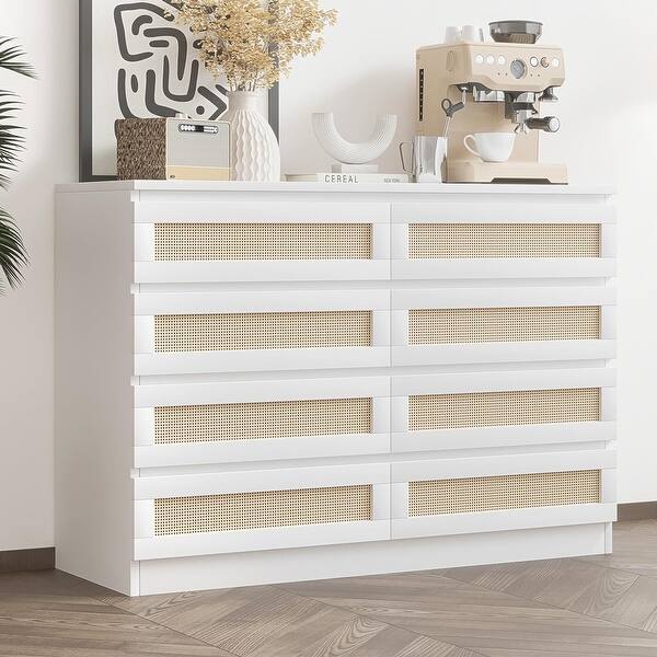 8 Drawer Double Dresser for Bedroom, Rattan Chest of Dressers, Modern ...