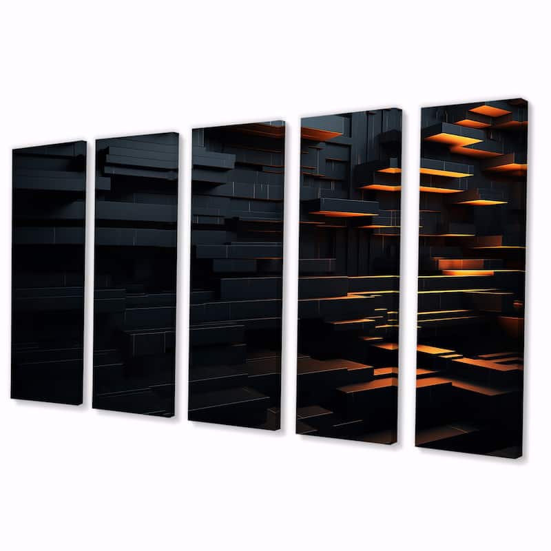 Designart "3D Black Brick Cube Dimensions IV" Modern Geometric ...