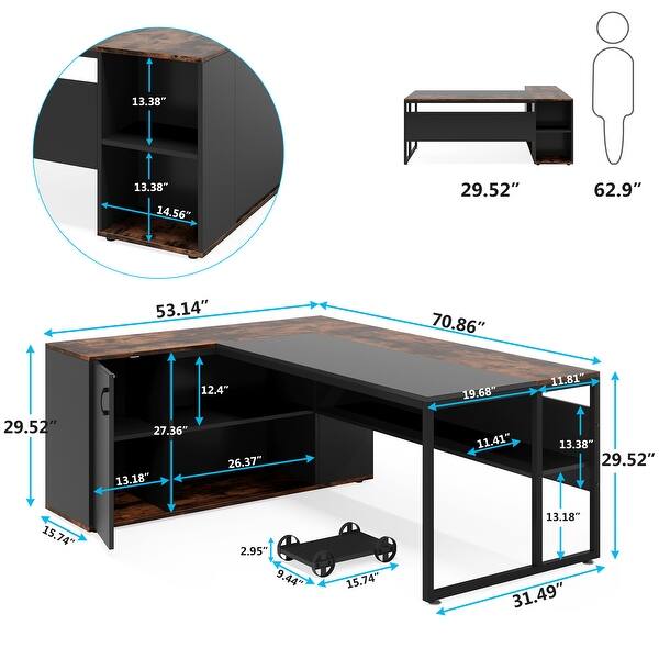71 inch L Shaped Executive Desk with Cabinet, Corner Computer Desk ...