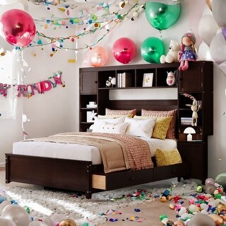 Full Size Wooden Platform Bed with 10 Shelf Cubes And 4 Cabinets - Bed ...