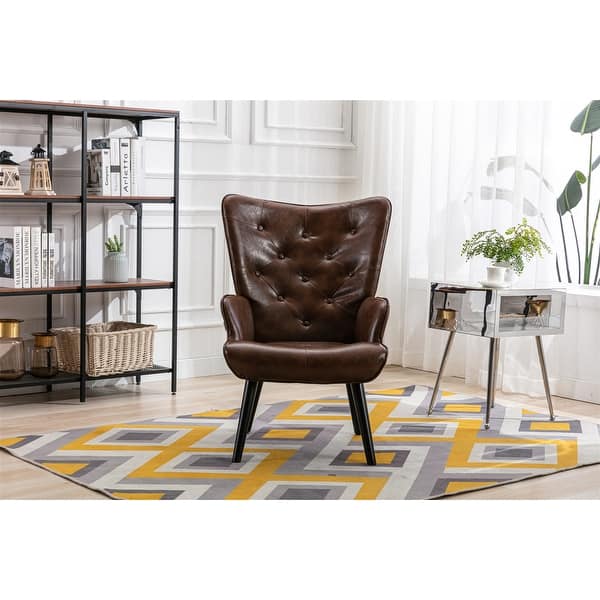 Mid Century Wood Frame Button Tufting Lounge Chairs Living Room Accent ...