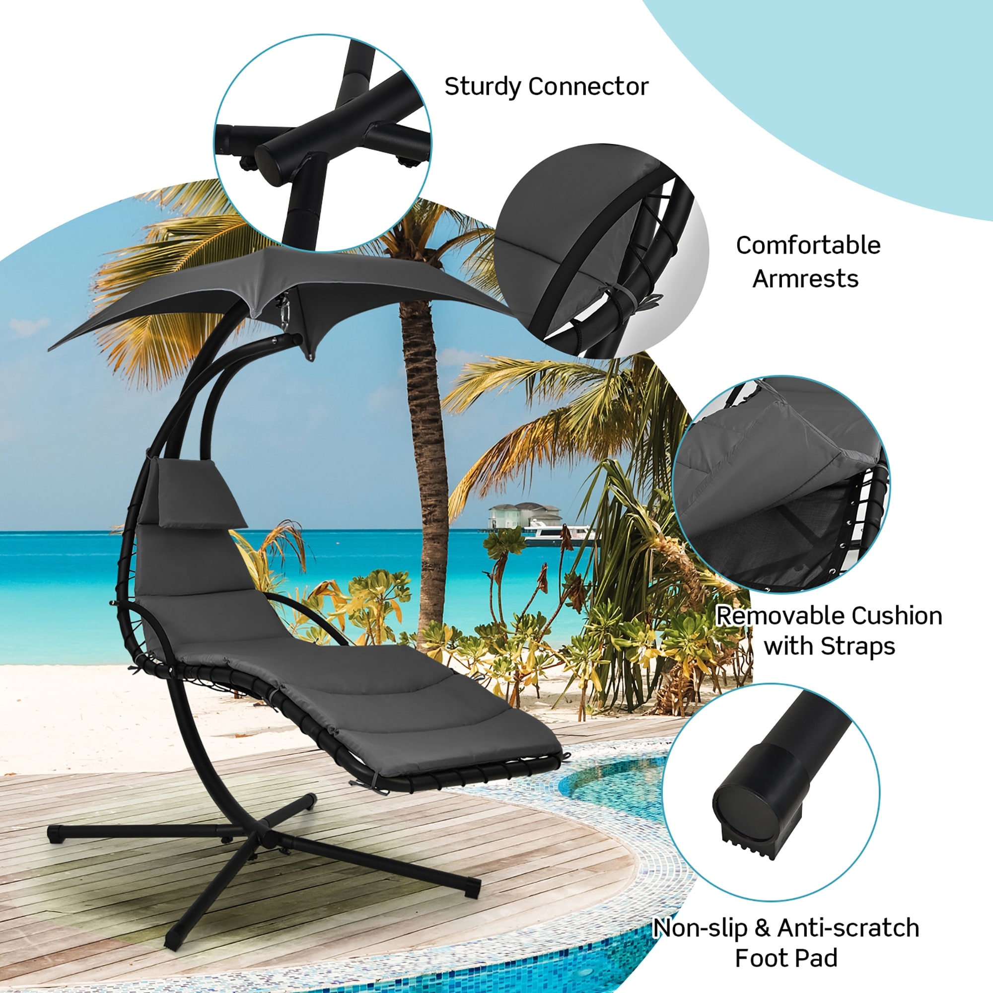 Gymax Hanging Chaise Lounge Curved Steel Patio Hammock Swing Chair w Bed Bath Beyond 36047104