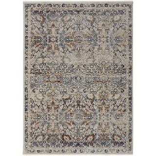 HomeRoots 2' X 3' Tan Blue And Orange Floral Power Loom Distressed Area ...
