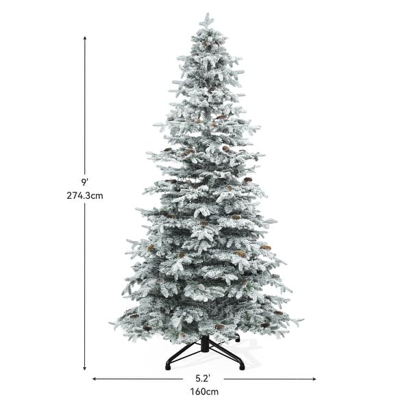 7.5 / 9 Ft Pre-Decorated Pine Hierarchical Tower Flocked Christmas Tree ...