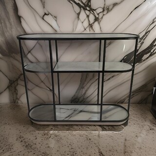 40 Inch Plant Stand Table, Open Metal Frame, 2 Glass Shelves, Black ...