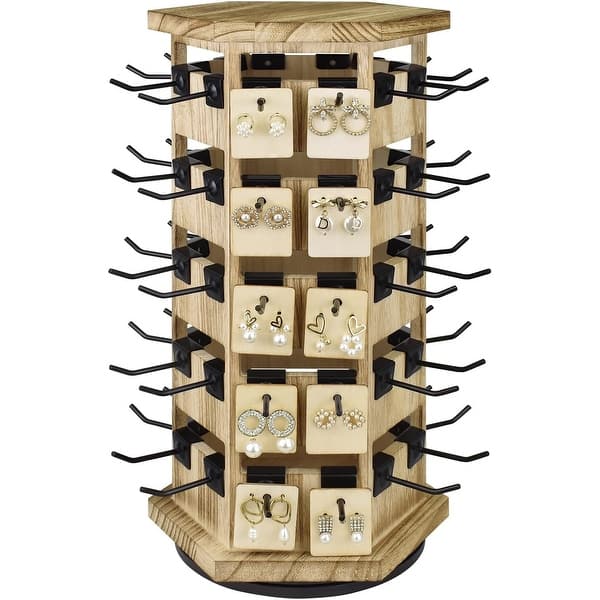 Natural Wood Hexagon 6 sided Rotating Jewelry Display Stand Tower,60 ...