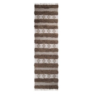 HomeRoots 10' Olive And Ivory Wool Striped Flatweave Handmade Stain ...