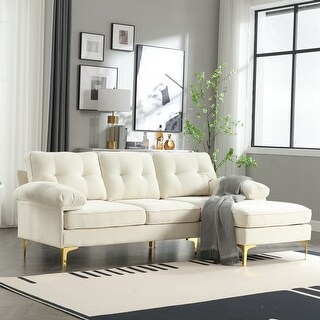 Beige 85" Chenille L Shape Sectional Sofa, Modern Sofa Couch for Living ...