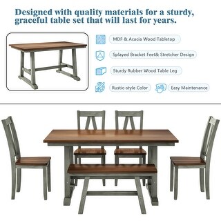 6-Piece Dining Table Set With Table,Long Bench and 4 Dining Chairs ...