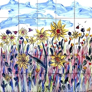 30in x 30in Floral Kitchen Backsplash 25pc Tile Ceramic Wall Mural ...