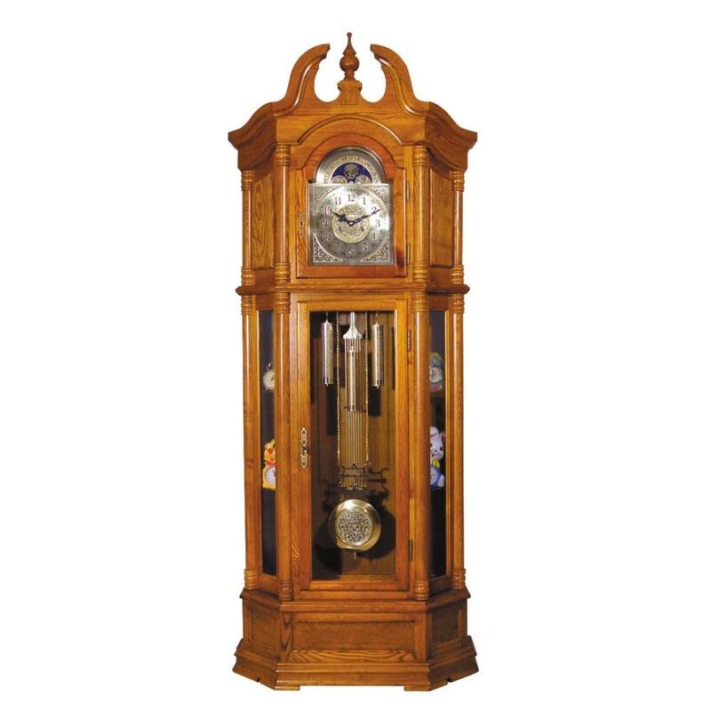 Q-Max Oak Finish Clock Wood Winding Mechanism Grandfather Clock ...