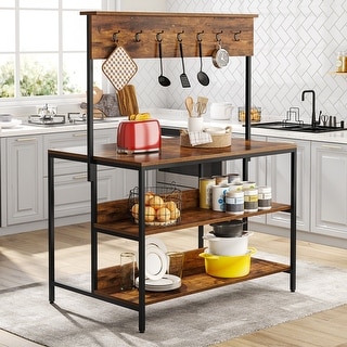 Kitchen Island Table with Storage and Hooks, 3 Tiers Kitchen Storage ...