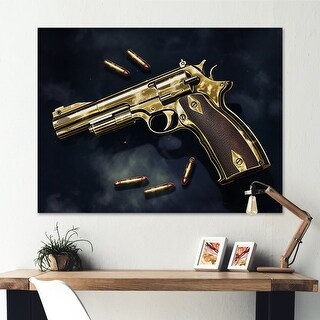 Designart "Golden Gun" Fashion Gun Wall Art For Living Room - Bed Bath ...