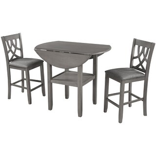 3 Piece Round Counter Height 1 Shelf Drop Leaf Dining Table Set with 2 ...