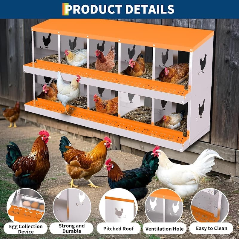 10 Compartment Metal Chicken Nesting Box, Laying Box for Hens Ducks ...
