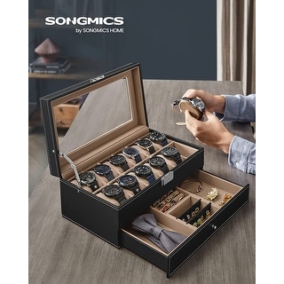SONGMICS 12 Men's Watch Box Watch Organizer, 2-Tier Watch Display Case ...