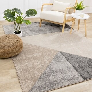Fabio Collection - Beige/Grey Geometric Triangles Rug - Bed Bath ...
