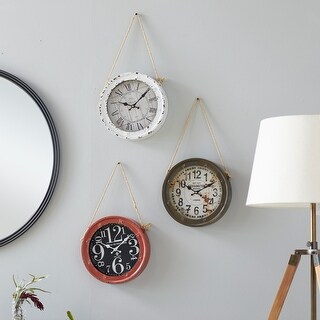 White Metal Decorative Wall Clock with Rope accents (Set of 3) - Bed ...
