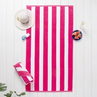 Welspun Basics Cabana Stripe Hot Pink Beach Towel Set - Bed Bath ...