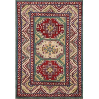 Green Kazak Accent Rug Handmade Wool Carpet - 3'3" x 4'11" - Bed Bath ...