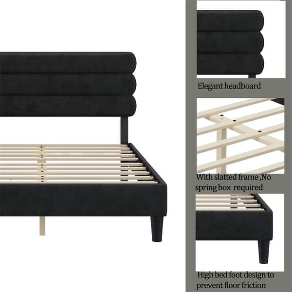 King Size Sturdy Platform Bed with Wooden Slats Support and Headboard ...