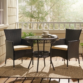 Parker Outdoor 3-piece Wicker Bistro Set with Cushions by Christopher ...