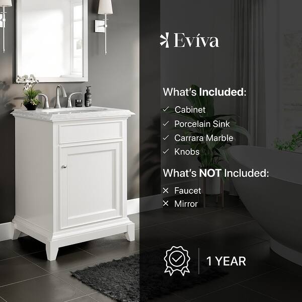 Eviva Elite Stamford 24 inch White Bathroom Vanity with Double Ogee ...