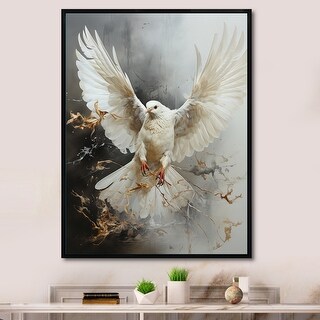 Designart "White Dove Winged Messenger" Dove Framed Wall Decor - Bed ...