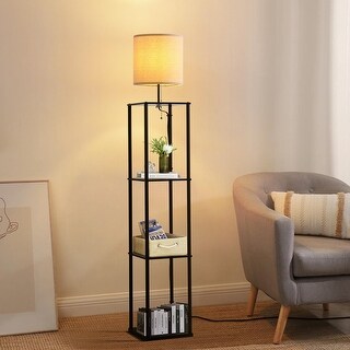63" Modern Floor Lamp with Shelves Black Shelf Floor Lamp with White ...