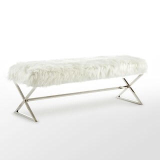 HomeRoots 48" White And Silver Upholstered Faux Fur Bench - 18 - Bed ...