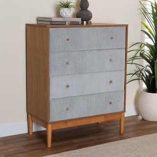 Baxton Studio Taylin Mid-Century Grey Corduroy and Oak Brown Wood 4 ...