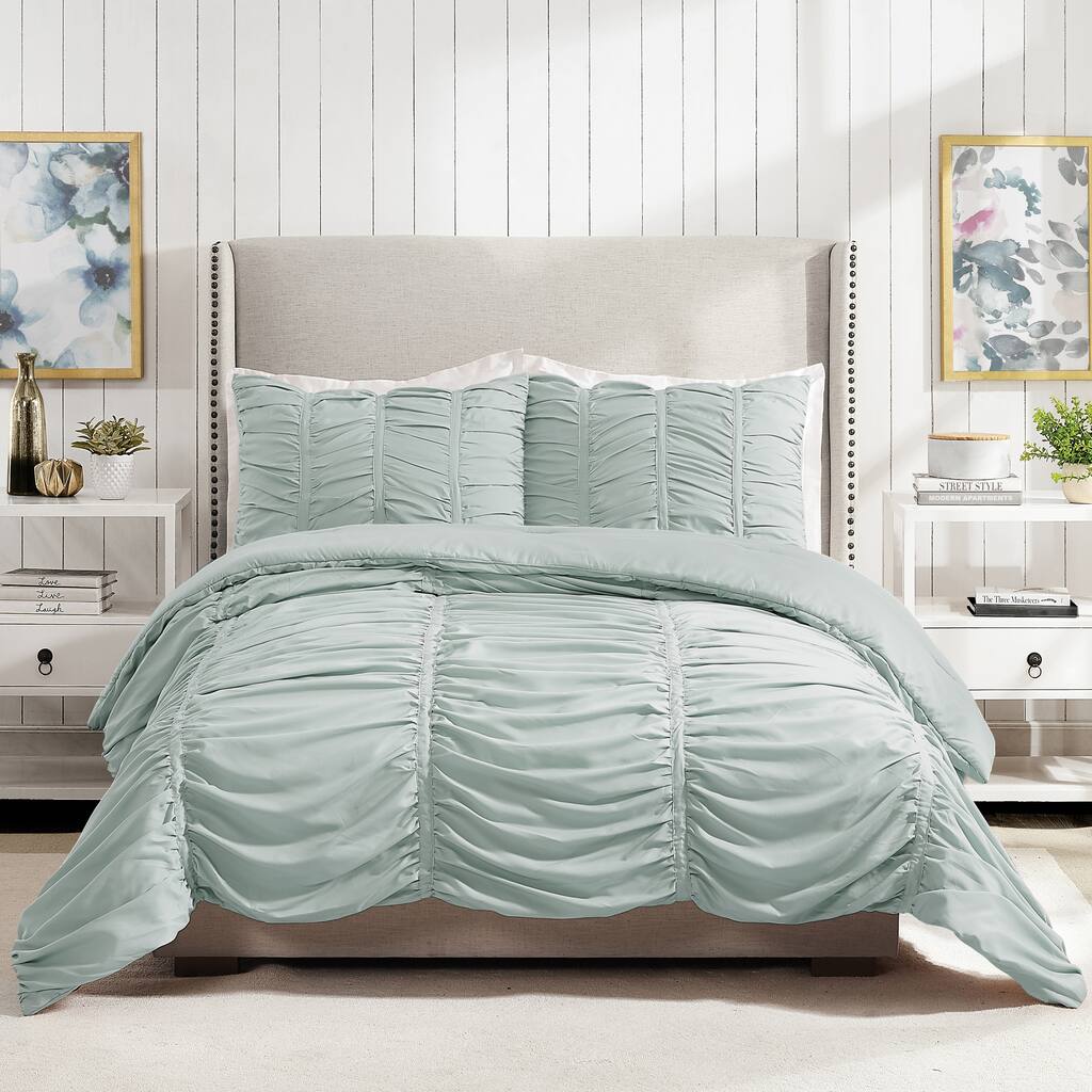 Modern Heirloom Emily Texture Comforter Set, Light Blue - Overstock ...
