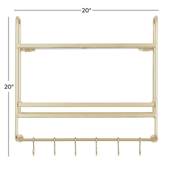 CosmoLiving by Cosmopolitan Gold Metal 2 Shelves Wall Shelf with Hooks ...