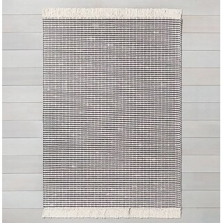 5x7 Feet Grey Beige Textured Cotton & Wool Natural Handmade Area Rug ...