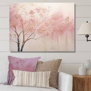 Designart "Minimalism Pink And Gold Forest II" Forest Wall Art - Bed ...
